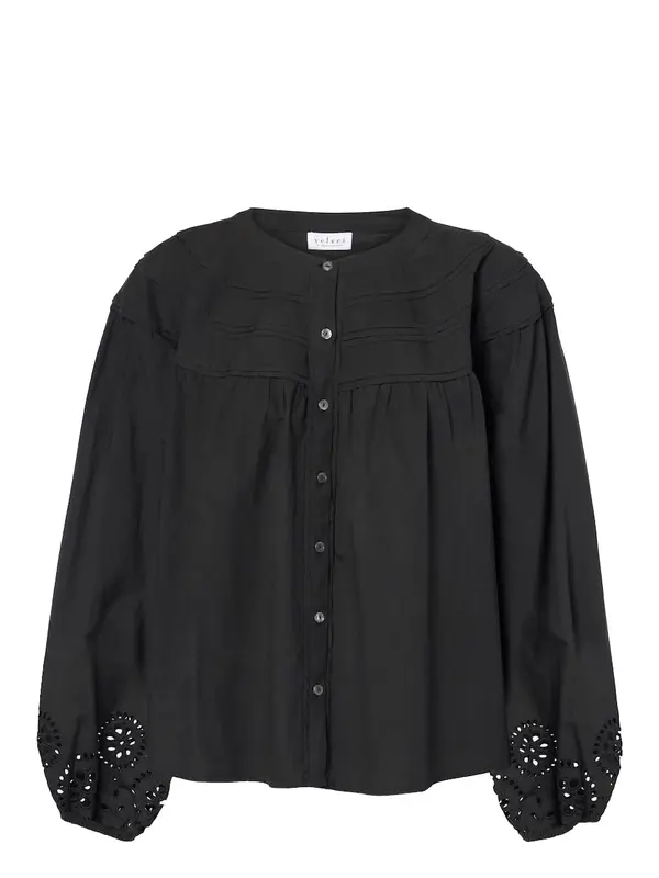 Velvet By Graham & Spencer Carden Broderie Anglaise Cotton Blouse - Black