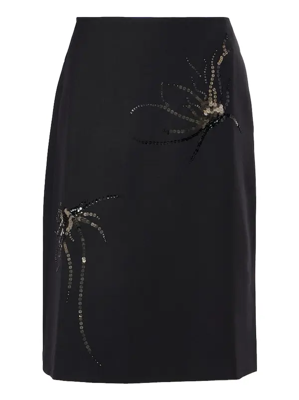 JACQUES WEI Sequined Wool Pencil Skirt - Black
