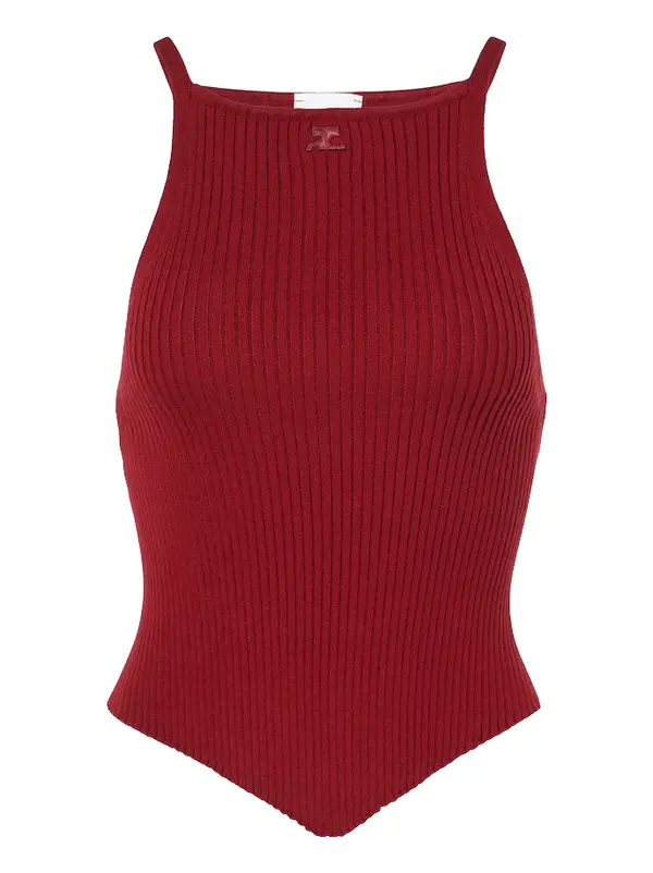 COURREGES Ribbed-knit Jersey Tank Top - Red