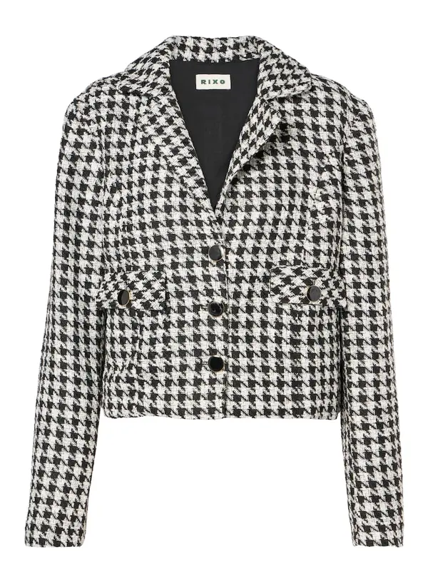 Rixo Houndstooth Cropped Jacket - Black