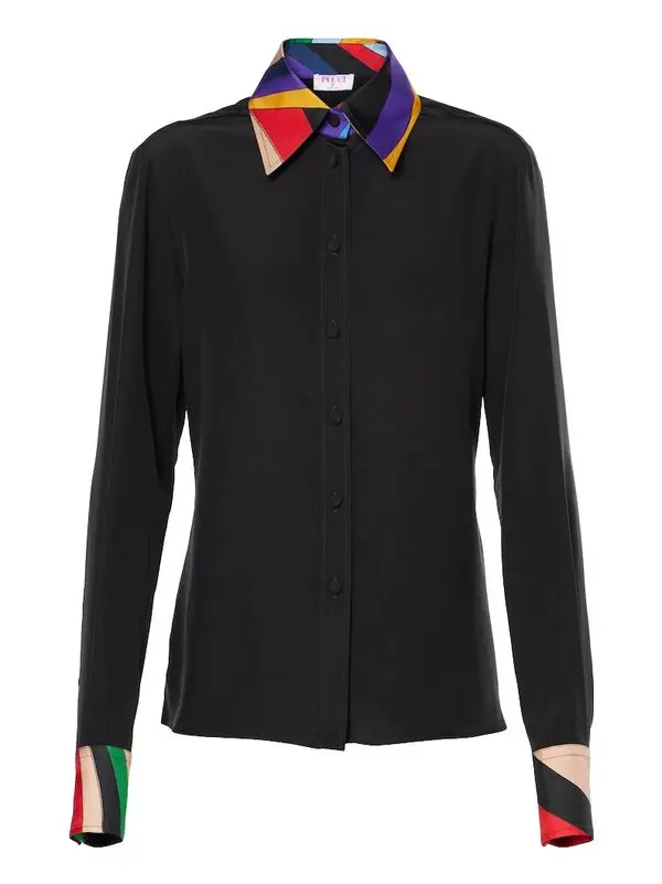 Emilio Pucci Silk Crêpe De Chine Polo Shirt - Black