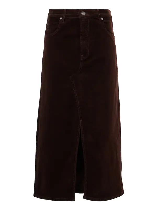 FRAME The Cord Corduroy Midi Skirt - Brown