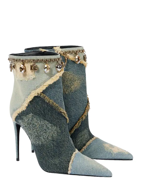 Dolce & Gabbana Embellished Denim Ankle Boots - Blue