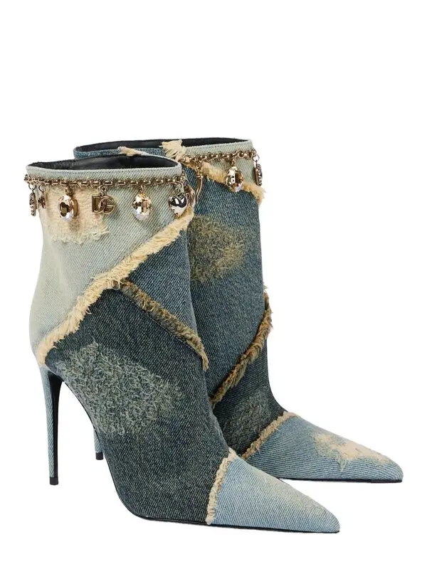 Dolce & Gabbana Embellished Denim Ankle Boots - Blue