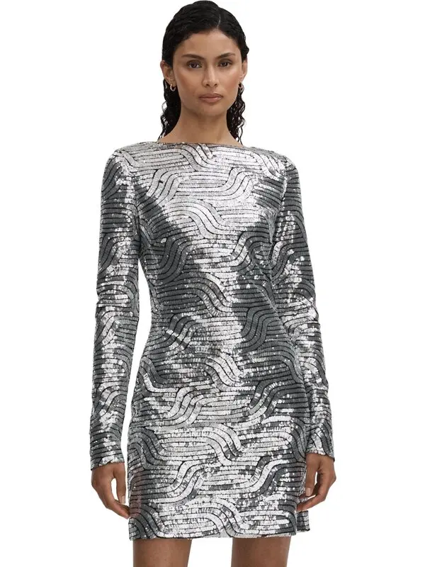 Halston Tala Sequined Mini Dress - Silver