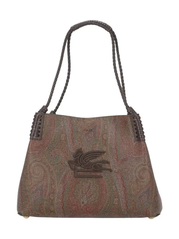Etro Paisley Print Leather Shoulder Bag - Brown