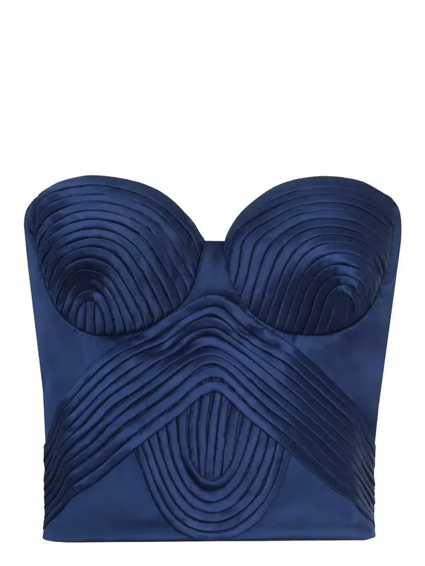 ANDRES OTALORA Hasta El Cielo Pleated Satin Corset Top - Navy