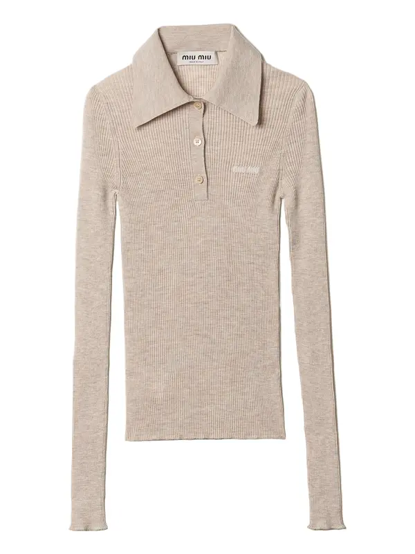 Miu Miu Cashmere And Silk Knit Polo Shirt - Sand Beige