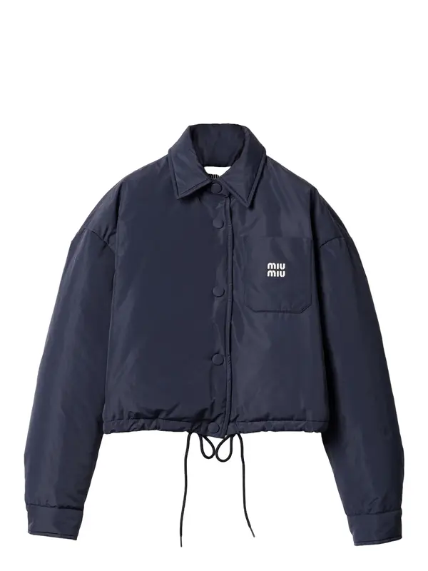 Miu Miu Technical Pongé Cropped Down Jacket - Navy