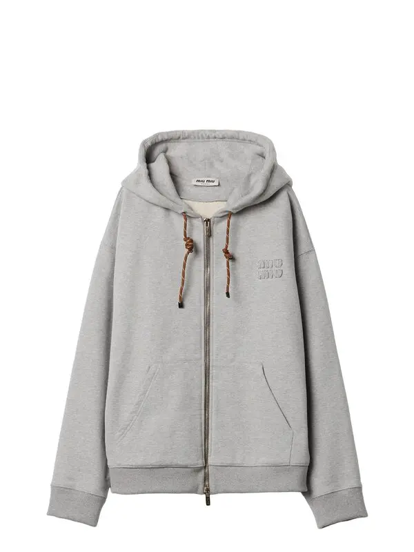 Miu Miu Cotton Fleece Zip-up Sweatshirt - Grey