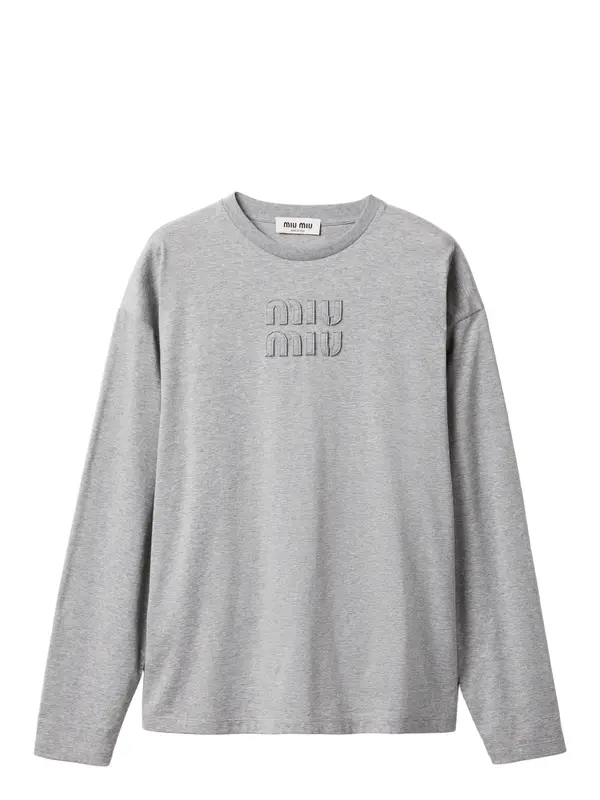 Miu Miu Cotton T-shirt With Embroidered Logo - Grey