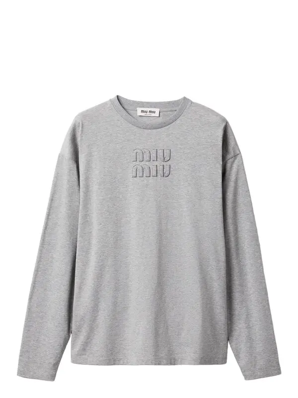 Miu Miu Cotton T-shirt With Embroidered Logo - Grey