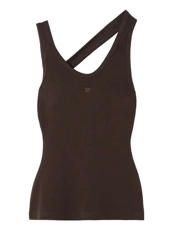 COURREGES Asymmetric Embroidered Tank - Brown