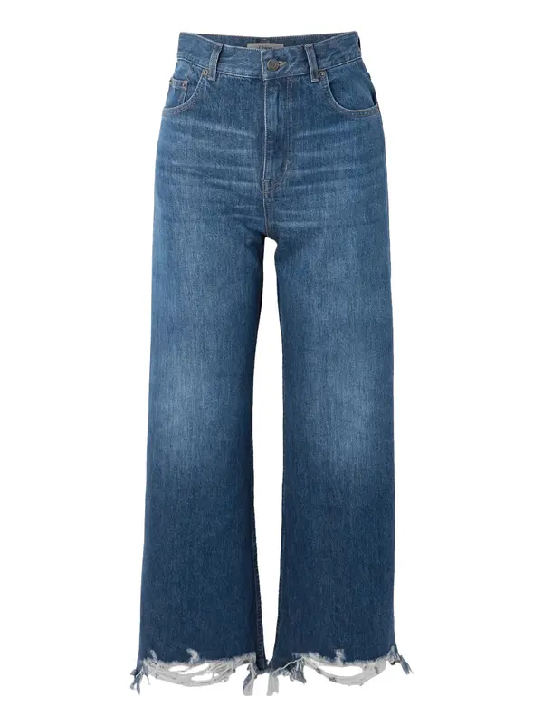 Chloé Cropped Distressed High-rise Wide-leg Jeans - Blue