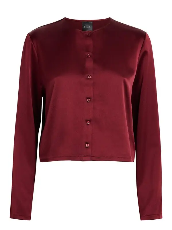 LESET Satin Barb Cardigan - Burgundy