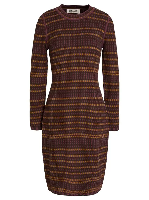 Diane Von Furstenberg Checked Jacquard-knit Mini Dress - Brown