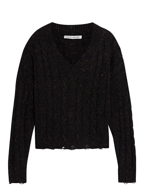 Autumn Cashmere Distressed Donegal Cable-knit Sweater - Black