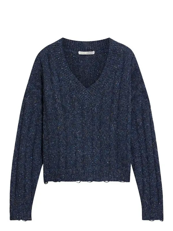 Autumn Cashmere Distressed Donegal Cable-knit Sweater - Navy
