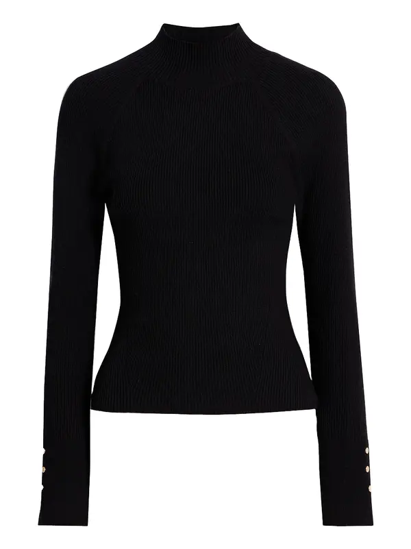 Derek Lam 10 Crosby Button-embellished Ribbed-knit Turtleneck Sweater - Black