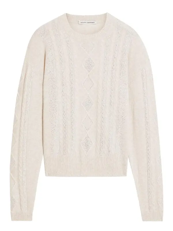 Autumn Cashmere Crystal-embellished Cable-knit Cashmere Sweater - Beige