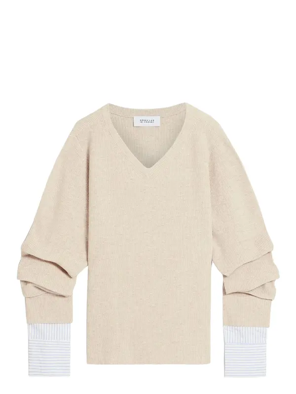 Derek Lam 10 Crosby Cassie Poplin-paneled Wool Sweater - Beige