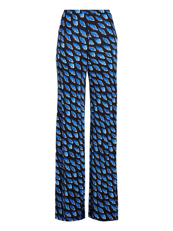 Diane Von Furstenberg Holly Printed Jersey Wide-leg Pants - Blue