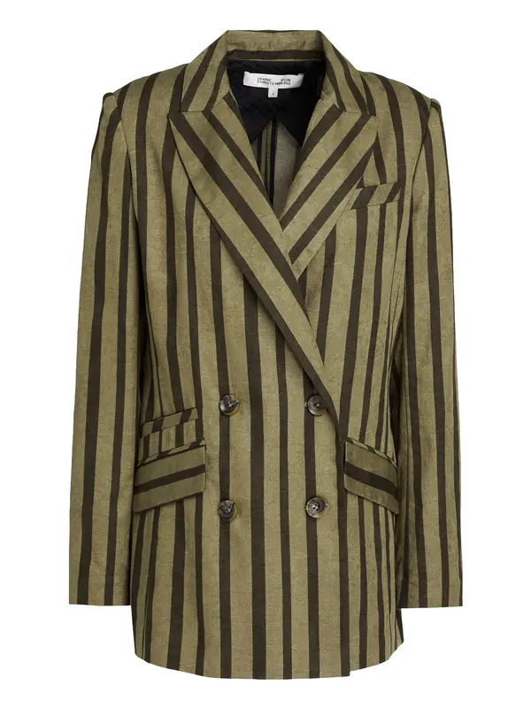 Diane Von Furstenberg Madison Double-breasted Striped Blazer - Sage Green