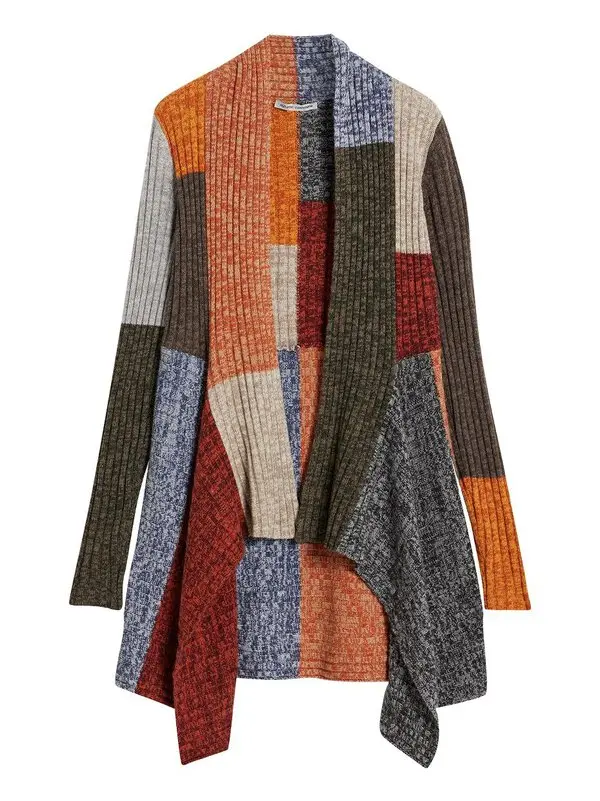 Autumn Cashmere Patchwork Ribbed-knit Cardigan - Mushroom