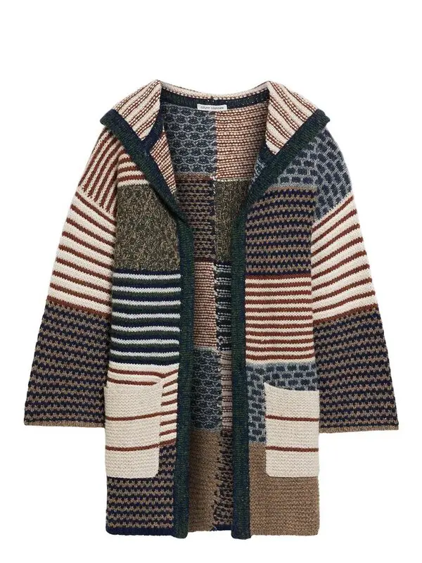 Autumn Cashmere Patchwork Wool Cardigan - Navy