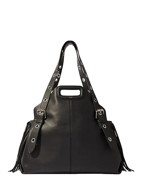 Maje Miss M Xl Leather Shoulder Bag - Noir / Gris