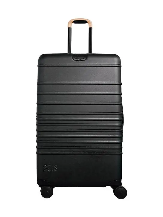 BEIS Béis The Large Check-in Roller Suitcase - In Black / Beige Handle