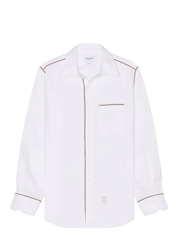 Thom Browne Straight Fit Button Down Long Sleeve Shirt - White