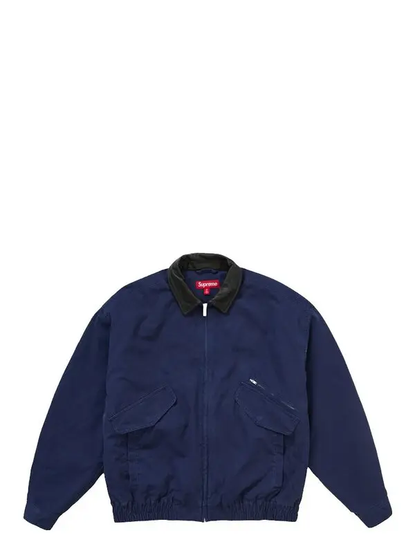 Supreme Leather Collar Utility Jacket - Navy Blue