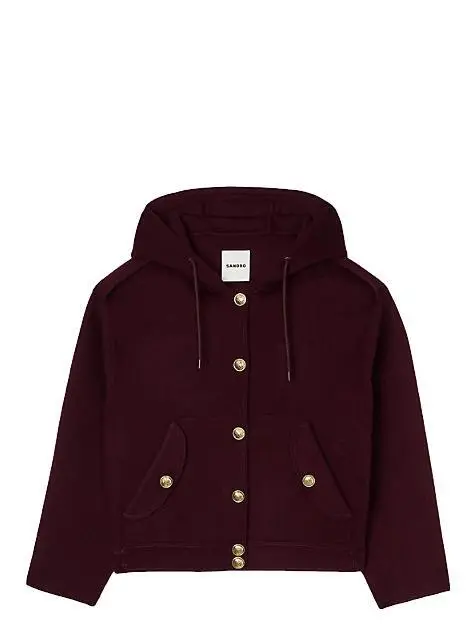 Sandro Button-down Hooded Wool Coat - Bordeaux