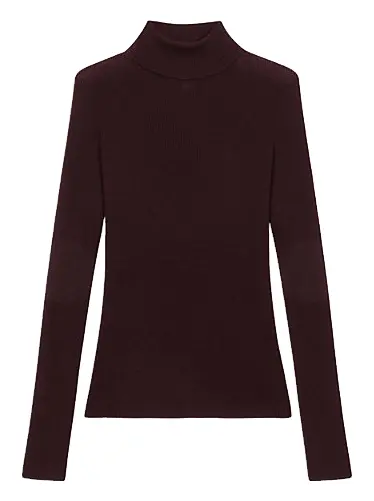 Maje High-neck Wool And Silk-blend Jumper - Bruns