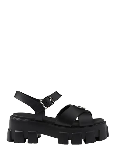 Prada Monolith Logo-plaque Heeled Sandals - Black