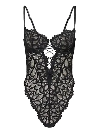 SAVAGE X FENTY Not Sorry Underwired Lace Teddy - Caviar