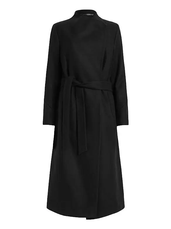 ALLSAINTS Riley Wrap-around Belted Wool-blend Coat - Black