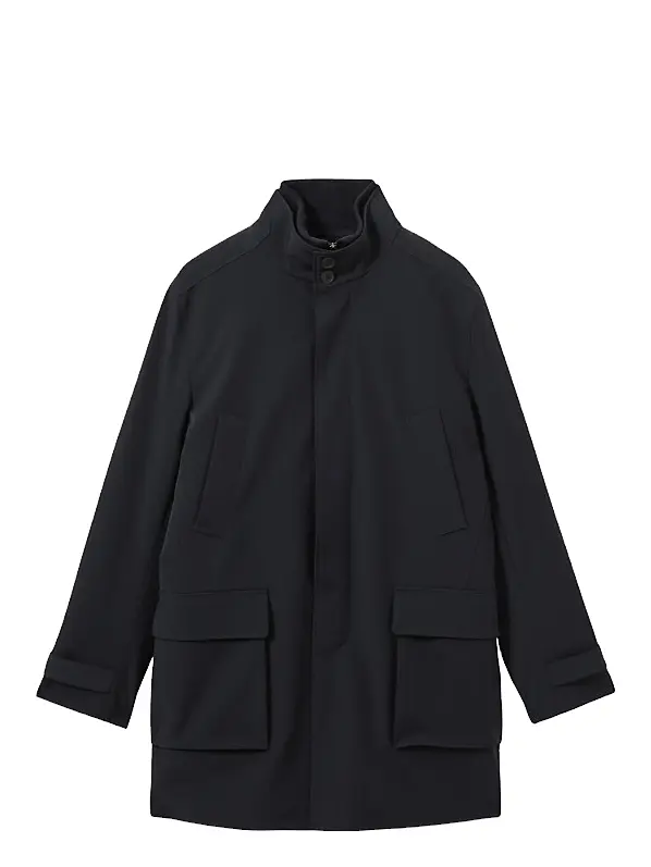 REISS Funnel-neck Mid-length Hybrid Coat - Navy