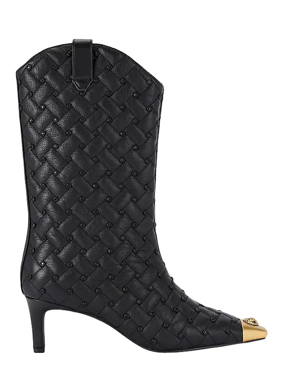 Kurt Geiger Regent Crystal-embellished Heeled Leather Boots - Black/comb