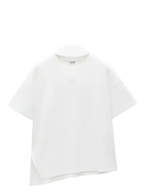 Loewe Anagram-embroidered Asymmetric-hem Cotton-blend Jersey T-shirt - White