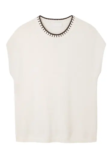 THE WHITE COMPANY Embroidered-stitch Sleeveless Knitted Top - Porcelain