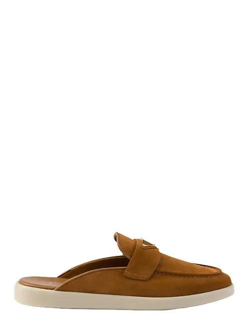 Prada Brand-plaque Suede Mules - Brown