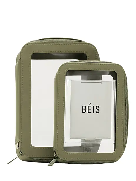 BEIS In Flight Nylon Cosmetic Case Set - In Olive