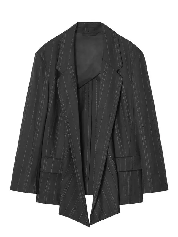 Cos Regular Draped Pinstriped Blazer - Black