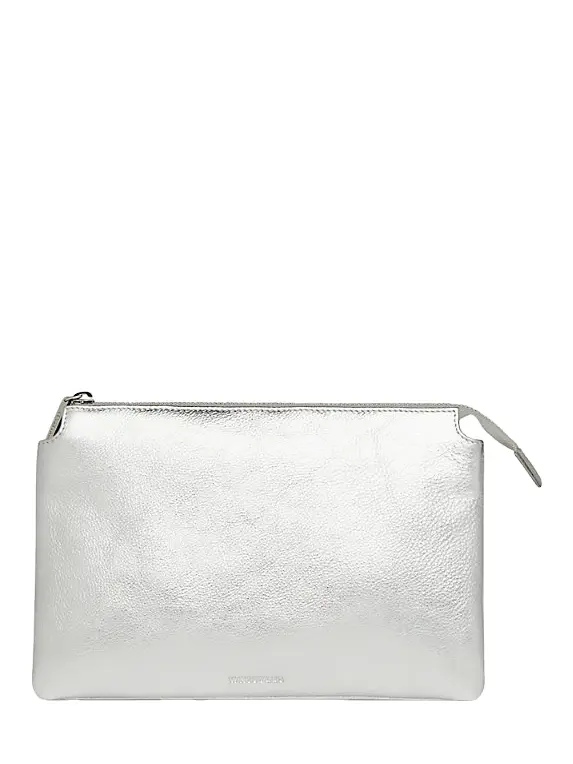 Whistles Elita Metallic Leather Clutch Bag - Silver