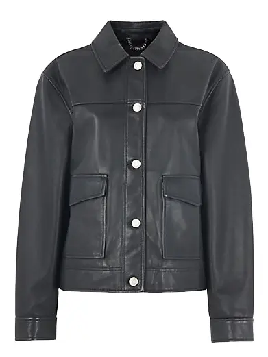Whistles Natia Patch-pocket Leather Overshirt - Black