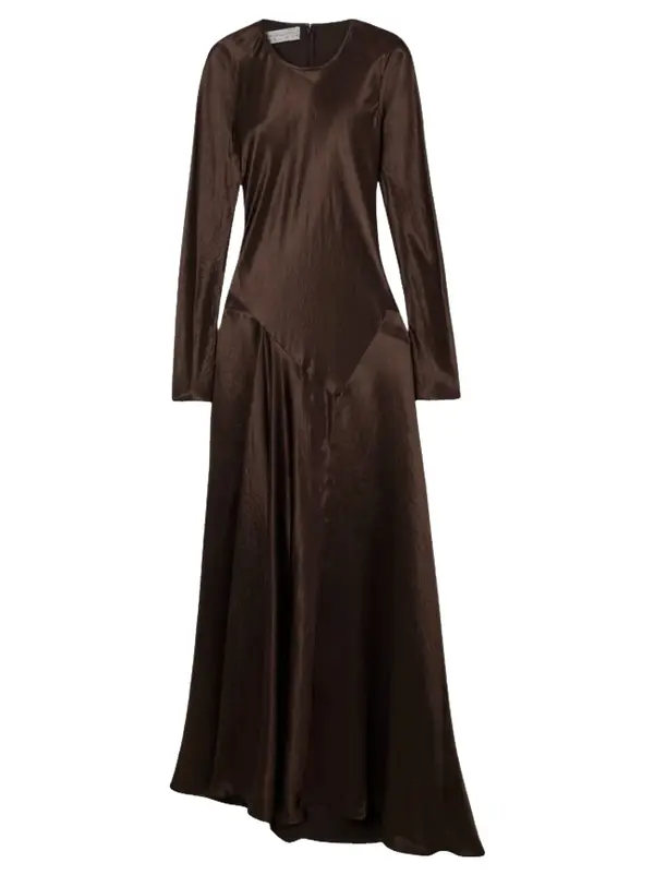 ABADIA Yara Paneled Hammered-satin Maxi Dress - Brown