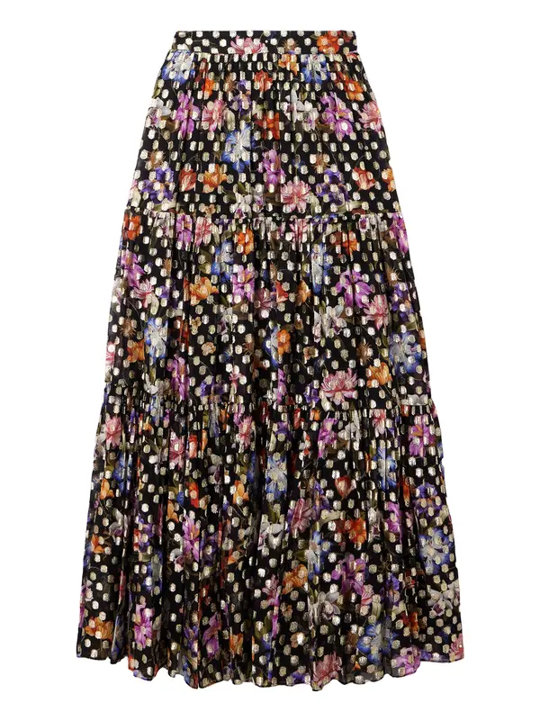Borgo De Nor Frey Floral-print Maxi Skirt - Black