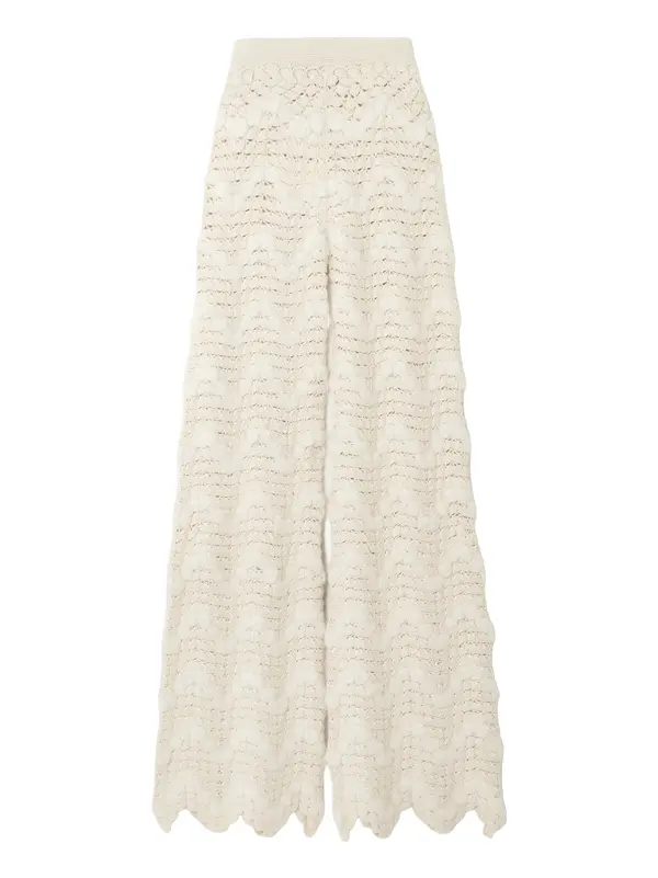 Escvdo Brisa Scalloped Crocheted Alpaca Wide-leg Pants - Ivory